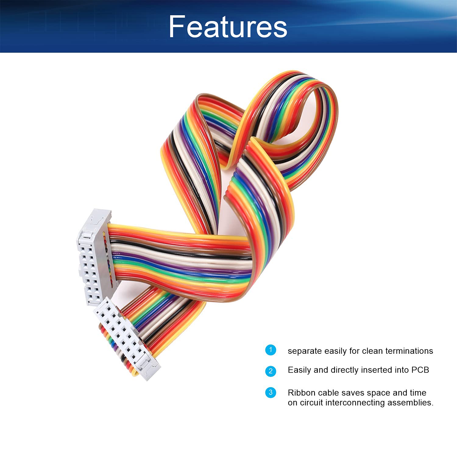 Bettomshin Rainbow Color Flat Ribbon Cable, 2Pcs 14Pin 30cm/11.81inch IDC Wire Cable for 2.54mm/0.1inch Pitch Connectors