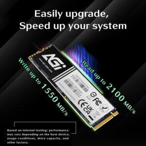 AGI 512GB AI198 Internal SSD, PCIe NVMe M.2 Gen3x4 SLC Caching 3D TLC NAND Flash Internal Solid State Drive SSD (R/W Speed up to 2100/1550 MBs) PC/Laptop Memory and Storage Upgrade