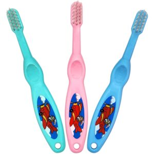 baby toothbrush- soft bristles – set of 3 toddler toothbrush for boys and girls –cute colors and designs great gift for baby's and toddlers 3 pack