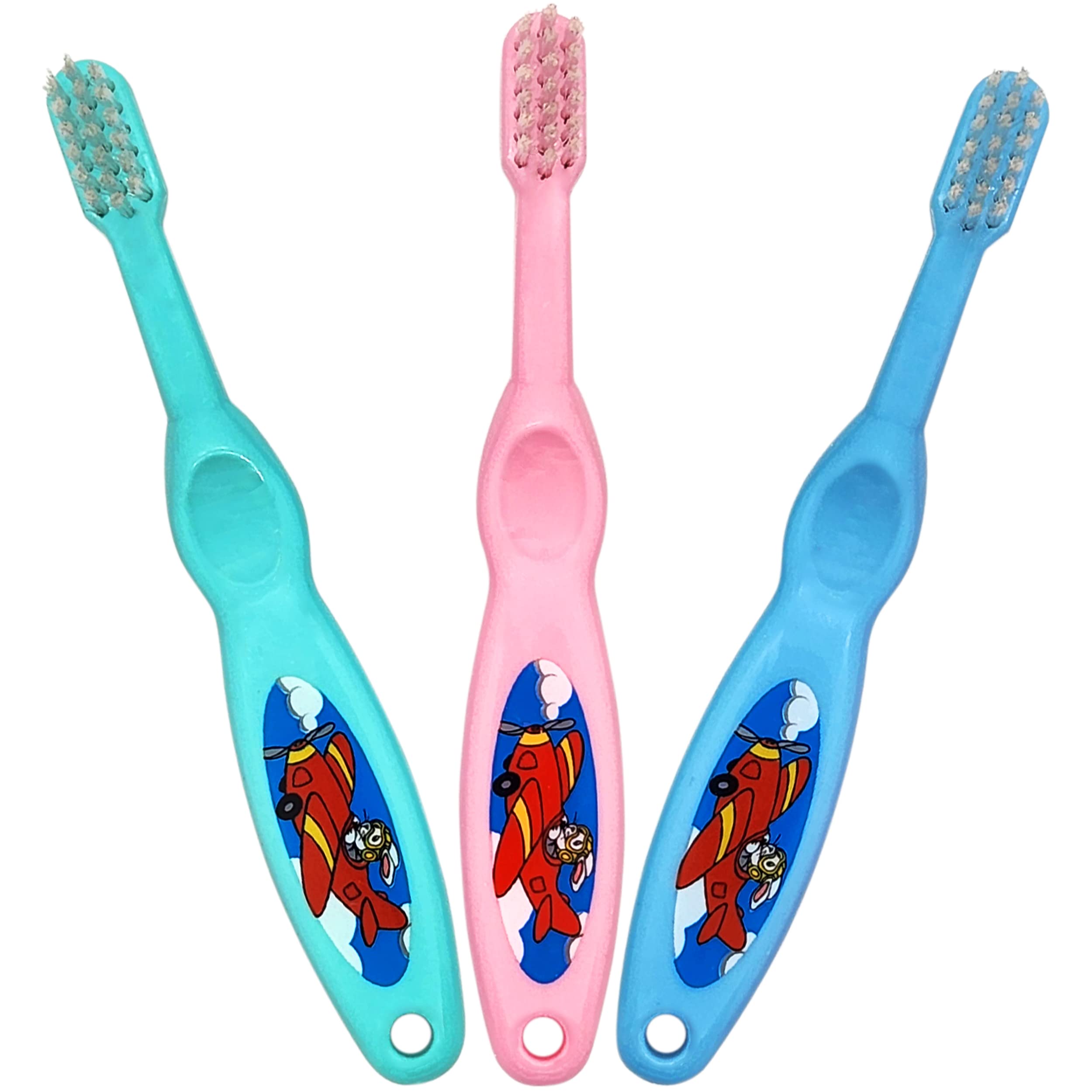 Baby Toothbrush- Soft Bristles – Set of 3 Toddler Toothbrush for Boys and Girls –Cute Colors and Designs Great Gift for Baby's and Toddlers 3 Pack