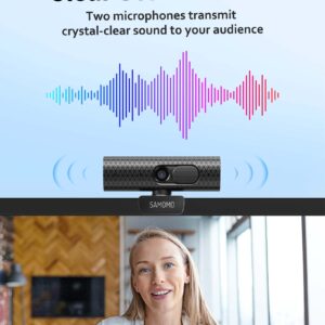 SAMOMO Webcam with Dual Microphones, 1080P Full HD Computer Camera for Laptop/Desktop, Autofocus, Privacy Cover, Auto Light Correction, USB Web Cam for Video, Teaching, Streaming and Gaming