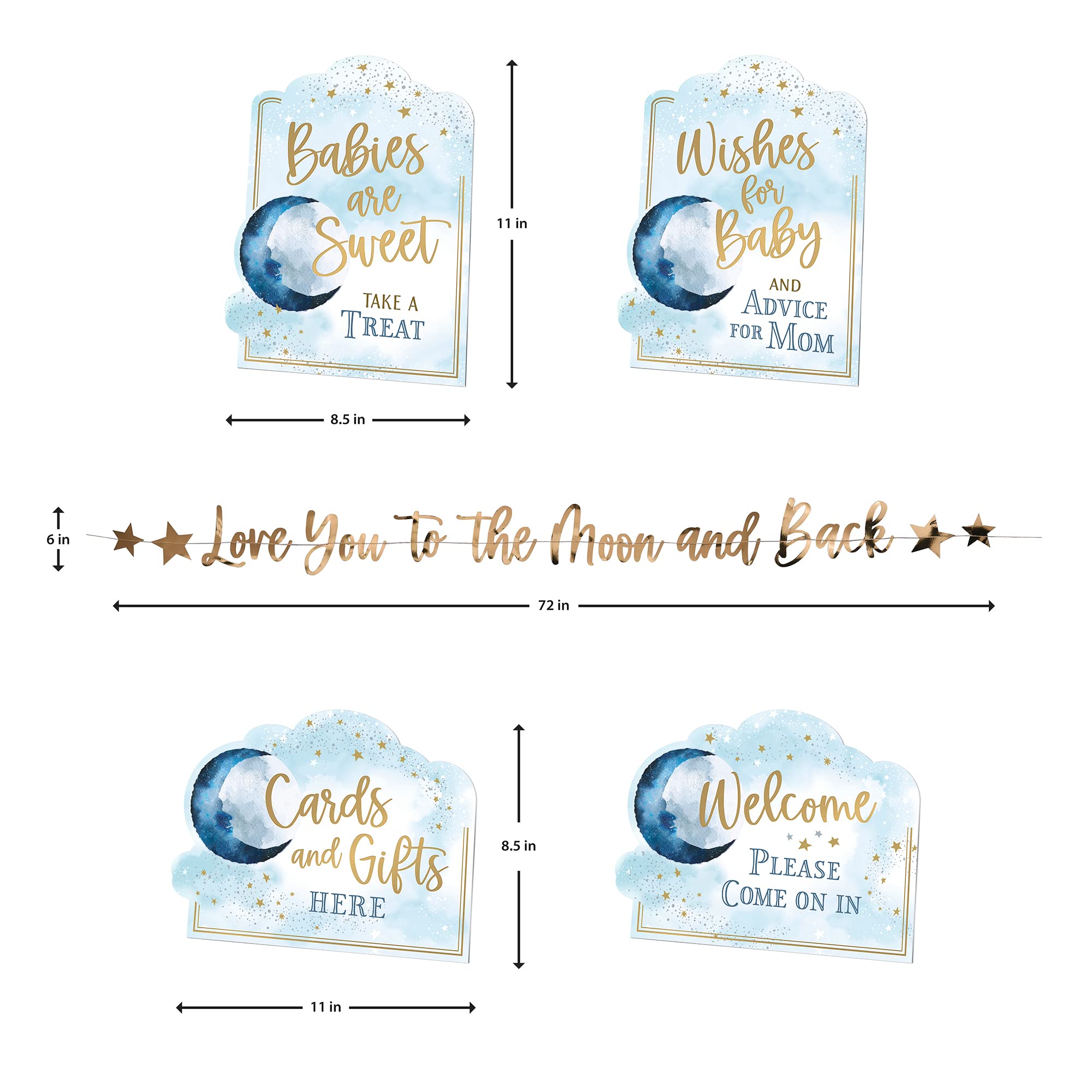 Lillian Rose"Love You to The Moon and Back" Baby Shower Decoration Signs and Bunting,Blue