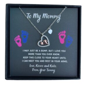 baby feet jewelry necklace, mommy to be gifts for 1st time mom, to my mommy necklace baby bump, gifts for pregnant women mom to be (standard box, baby feet necklace)