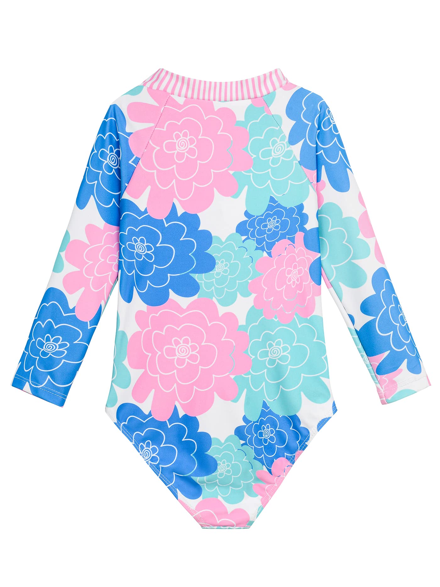 American Trends Toddler One Piece Swimsuits Girl Rash Guard Long Sleeve Zipper Bathing Suits for Girls Colorful Flower 4-5 Years