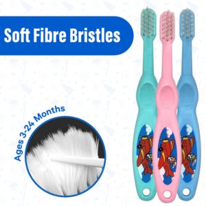 Baby Toothbrush- Soft Bristles – Set of 3 Toddler Toothbrush for Boys and Girls –Cute Colors and Designs Great Gift for Baby's and Toddlers 3 Pack