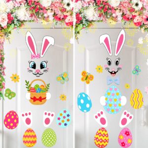 10 sheets happy easter door stickers decor lovely bunny egg door stickers colorful easter door decorations easter adorable wall decals with butterfly rabbit expression wall sticker for party decor