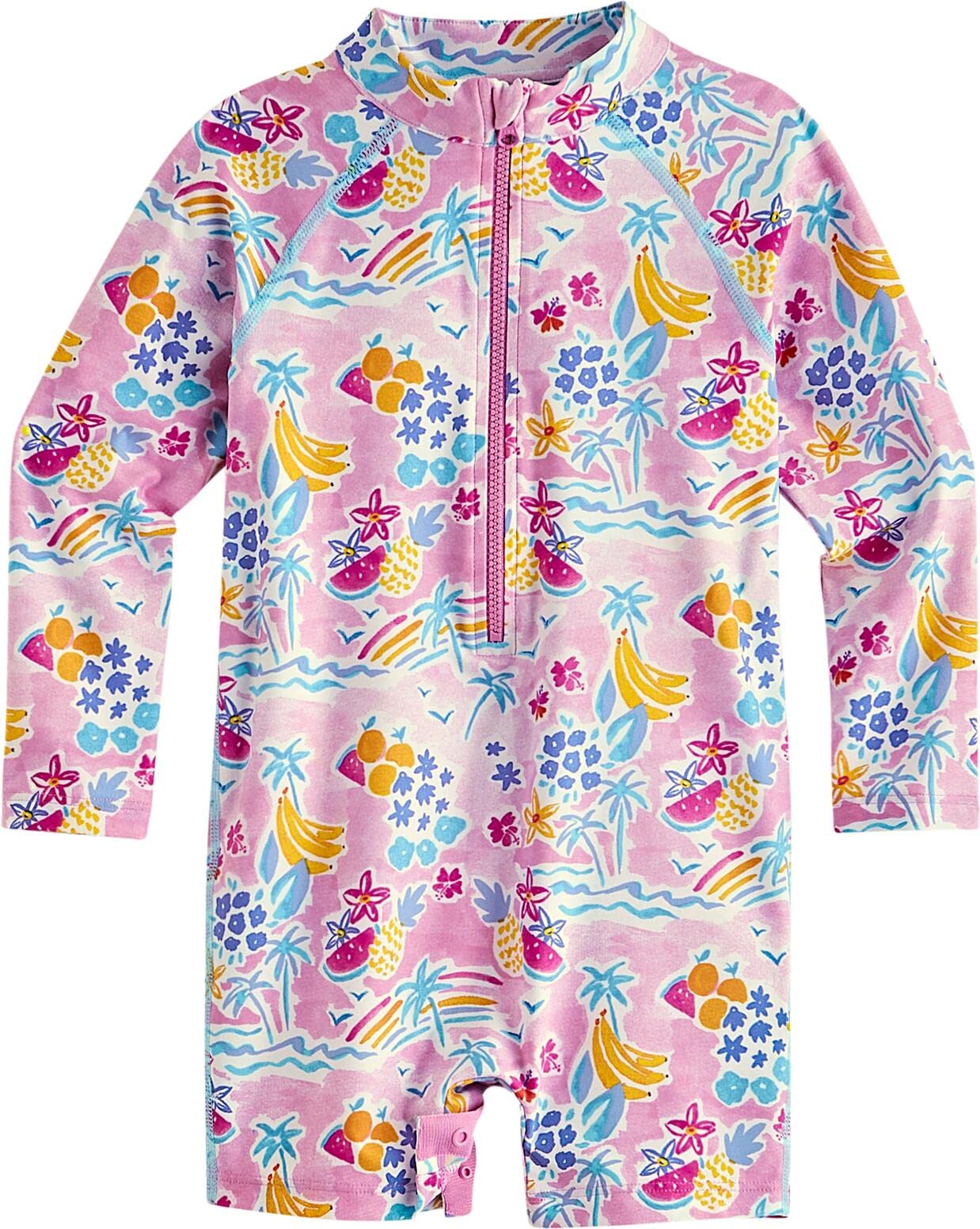 Coolibar UPF 50+ Baby Kohala Neck-to-Knee Swimsuit - Sun Protective (12-18 Months- Tropical Orchid Sweet Vacay)