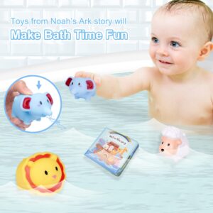 My First Noahs Ark 7 pcs Baptism Gift Set, Dedication, Christening and Baptism Gifts for Boys and Newborn Baby, Includes Washcloth and Hooded Towel, Baby Bath Book, 3 Bath Toys and Gift Bag