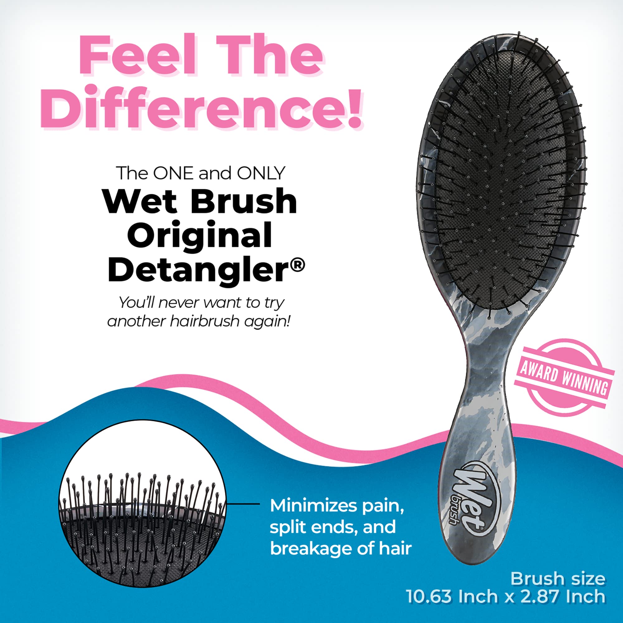 Wet Brush Original Detangler Brush - Metallic Marble, Onyx - All Hair Types - Ultra-Soft IntelliFlex Bristles Glide Through Tangles with Ease - Pain-Free Comb for Men, Women, Boys and Girls