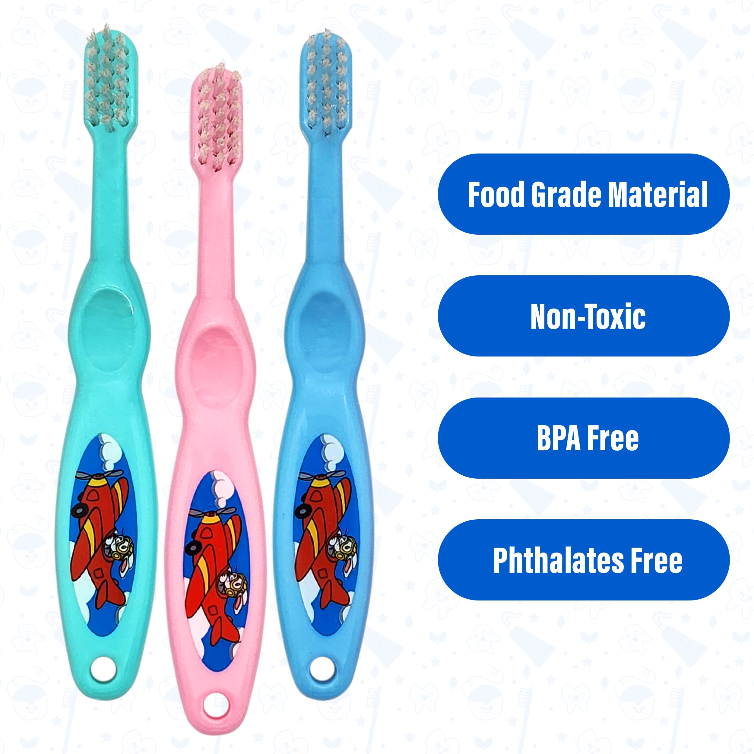 Baby Toothbrush- Soft Bristles – Set of 3 Toddler Toothbrush for Boys and Girls –Cute Colors and Designs Great Gift for Baby's and Toddlers 3 Pack