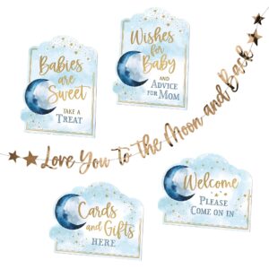 lillian rose"love you to the moon and back" baby shower decoration signs and bunting,blue