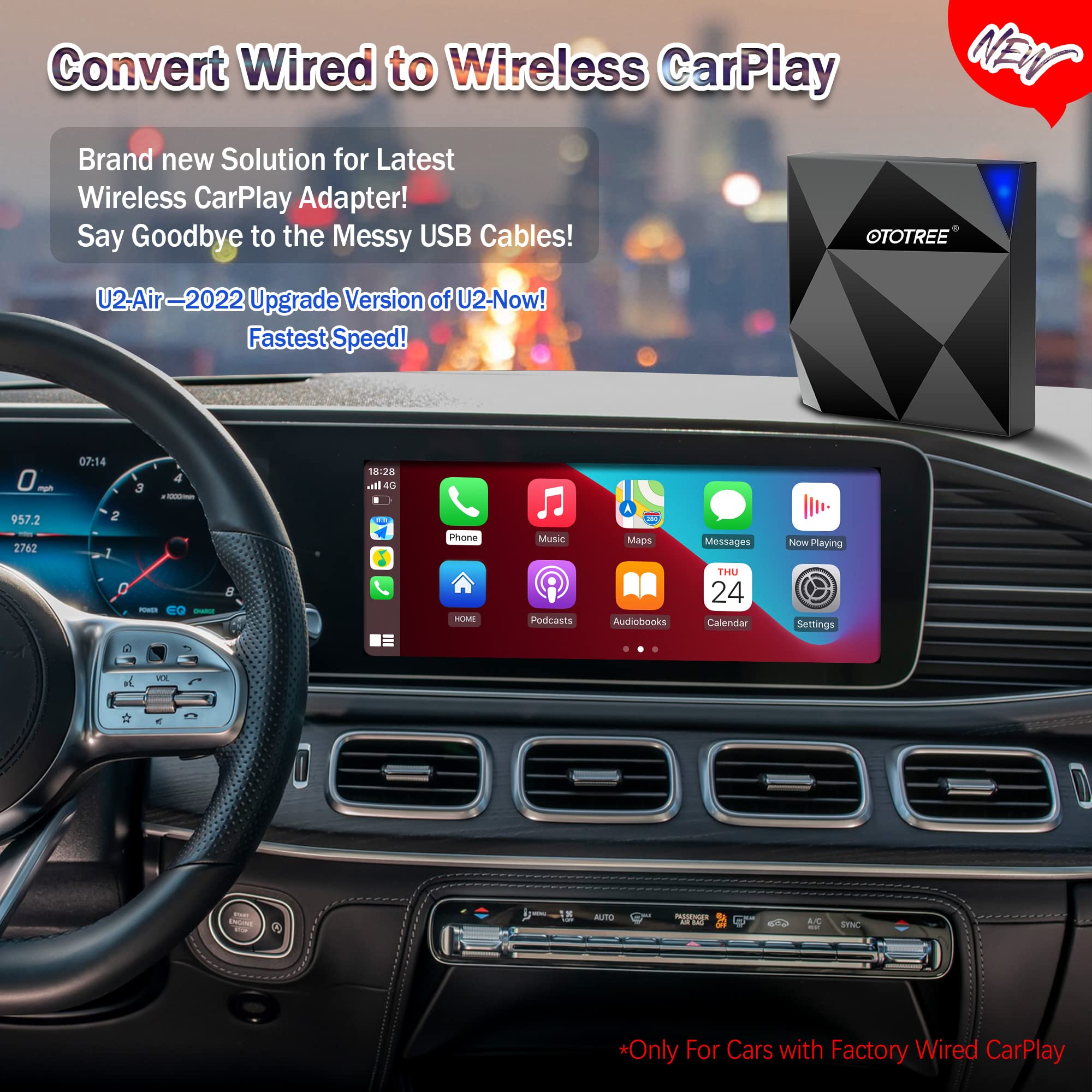 Wireless CarPlay Adapter for iPhone - 2022 Upgrade Wired to Wireless Apple Carplay Dongle, 5GHz WiFi, Low Latency, Easy-to-Install, Plug & Play (U2-Air)