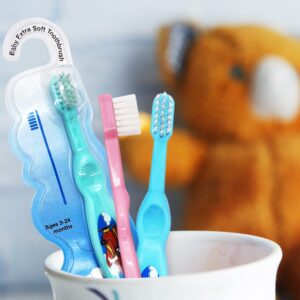 Baby Toothbrush- Soft Bristles – Set of 3 Toddler Toothbrush for Boys and Girls –Cute Colors and Designs Great Gift for Baby's and Toddlers 3 Pack