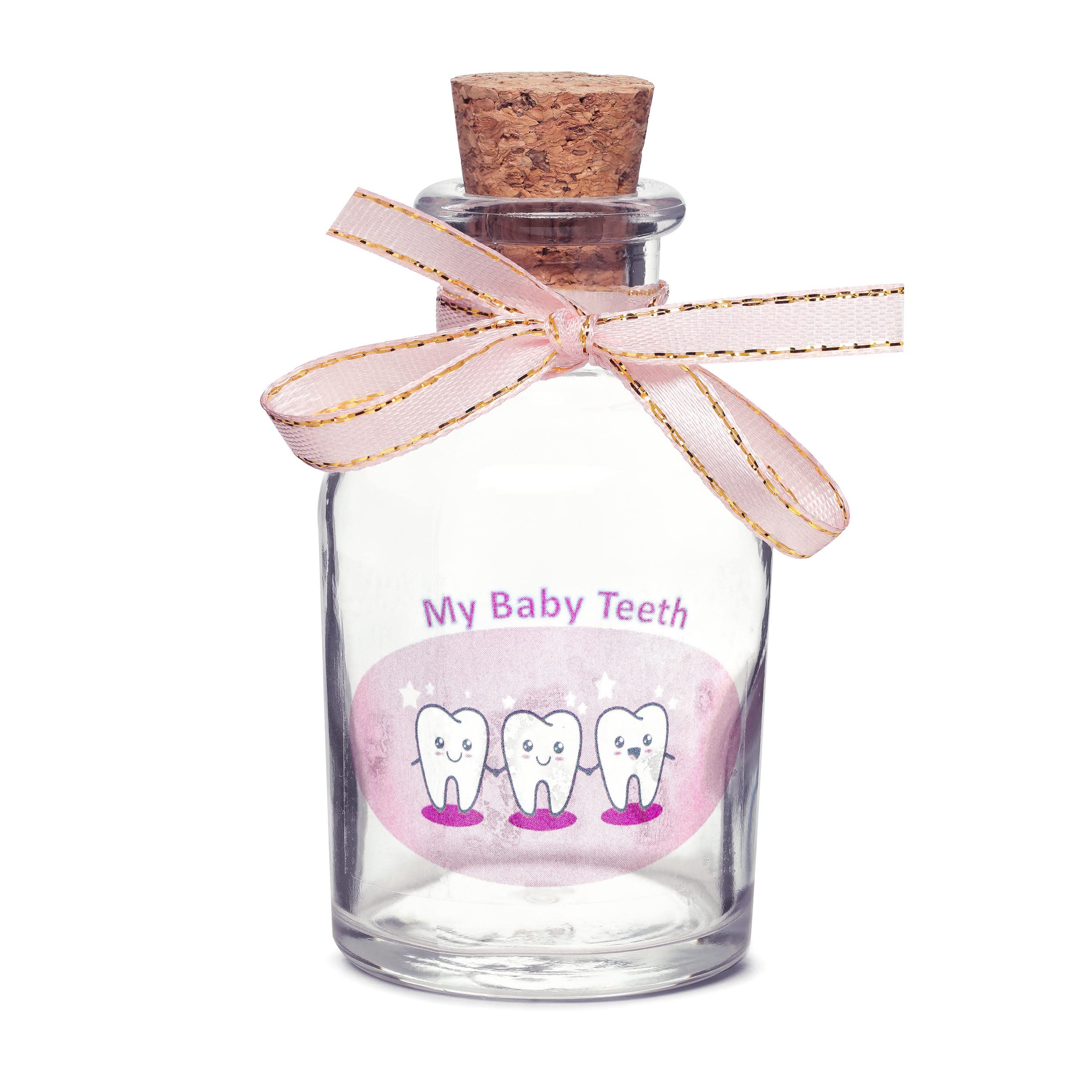 Baby Teeth Keepsake Tooth Fairy Glass Holder for Boy Girl | Birthday Gift and Baby Shower Pink