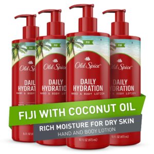 old spice daily hydration hand & body lotion for men, fiji with coconut oil, 16 oz, pack of 4