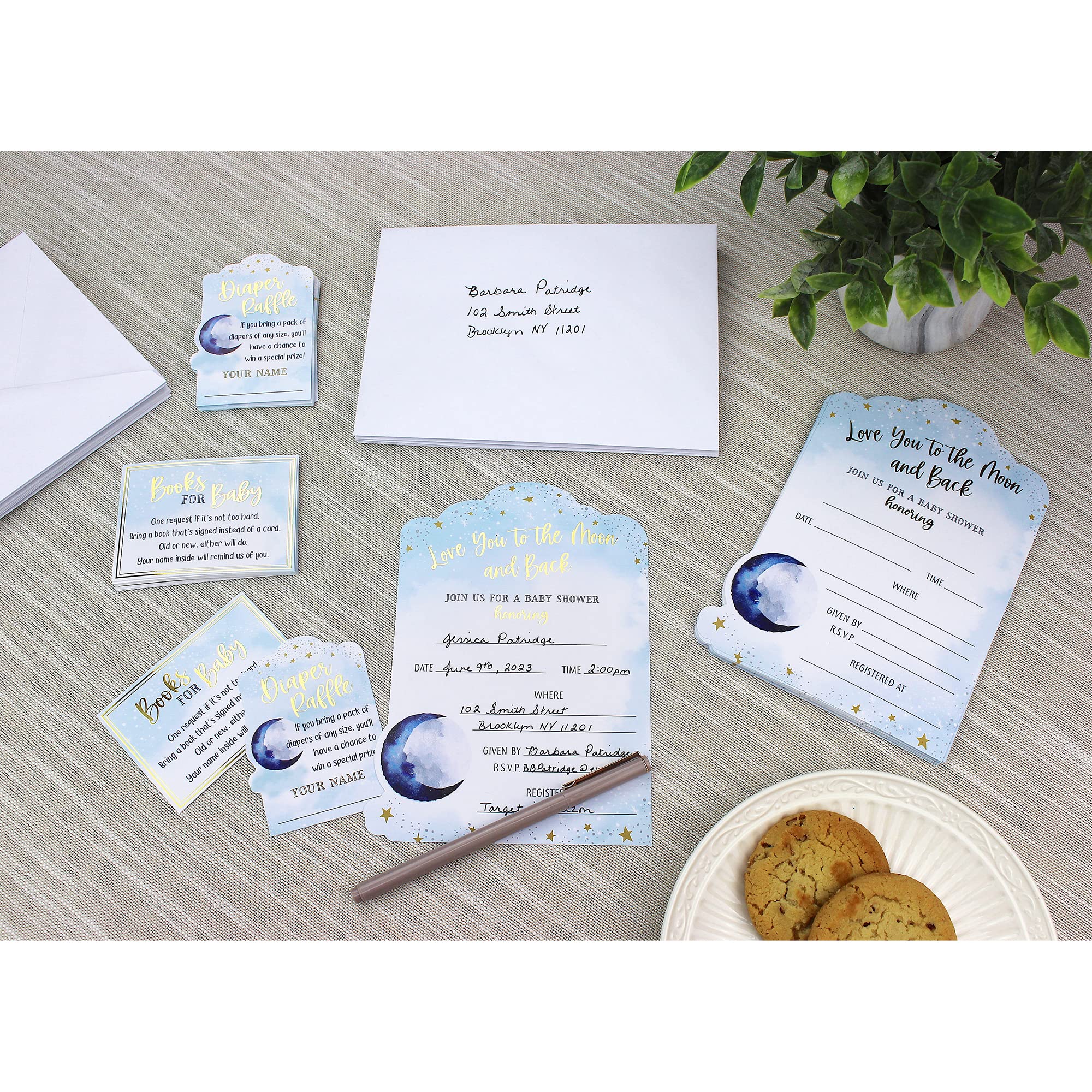 Lillian Rose"Love You to The Moon and Back" Baby Shower Invitation Set,Blue,24BS620 in