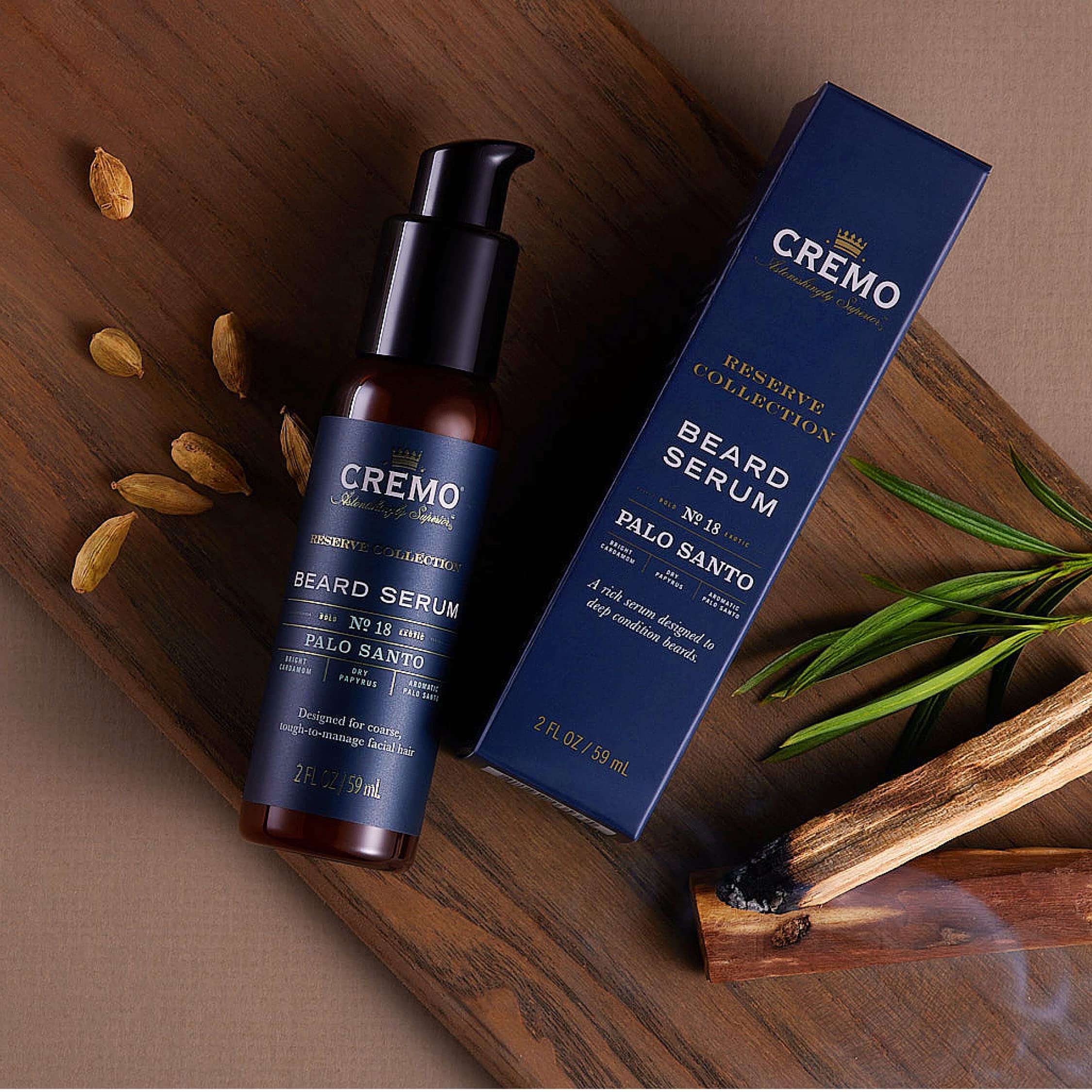 Cremo Beard Serum, Palo Santo Reserve Collection - Restores Moisture, Softens and Reduces Beard Itch for All Lengths of Facial Hair, 2 Fluid Ounces