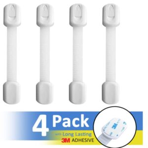 Clean Air Guard Child Safety Strap Locks (4 Pack) - Cabinet Locks for Babies - Fridge, Cabinets, Drawers, Dishwasher, Toilet, 3M Adhesive No Drilling - Baby proofing - Child Proof Cabinet latches