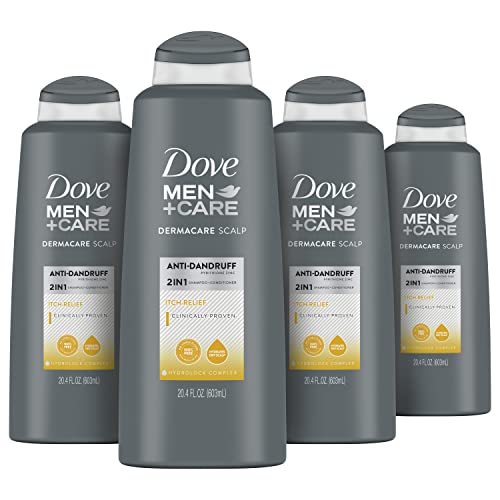 DOVE MEN + CARE 2-in-1 Anti-Dandruff Shampoo and Conditioner Itch Relief 4 Count for Dry Scalp Hair Care With Hydrolock Complex 20.4 oz