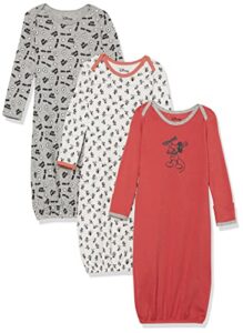 amazon essentials disney | marvel | star wars baby boys' sleeper gowns, pack of 3, mickey expressions, 0-6 months