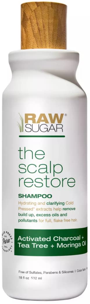 Raw Sugar The Cold Pressed Shampoo and Conditioner Set - Activated Charcoal, Tea Tree, and Moringa Oil. Balances Scalp, Removes Build-Up and Pollutants. 18 Fl Oz Bottles.