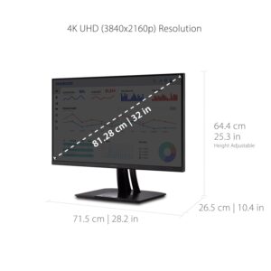 ViewSonic VP3256-4K 32 Inch 4K UHD IPS Ergonomic Monitor with Ultra-Thin Bezels, Color Accuracy, Pantone Validated, 60W USB C