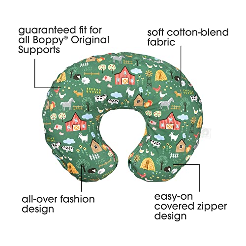 Boppy Nursing Pillow Cover, Green Farm, Cotton Blend, Fits the Original Support for Breastfeeding, Bottle Feeding and Bonding, Cover Only, Sold Separately