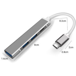 GIFZES USB Hub 3.0, USB C Adapter and 4-in-1 Docking Station,Docking Station Mini Plug Aluminium Alloy 4 in 1 USB/Type-C Hub for Computer Grey USB