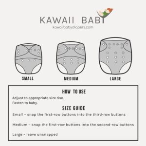 KaWaii Baby One Size HD3 Cloth Diapers, Reusable Adjustable Gender Neutral Easy Hook & Loop 8-36 lbs, Set of 6 Diapers with 6 Super Absorbent Stay-Dry Diaper Inserts