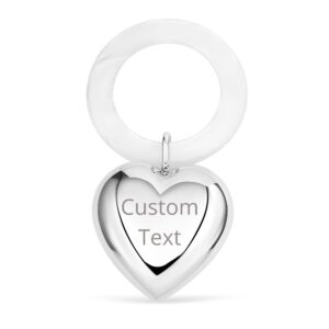 custom engraved sterling silver baby rattle teether heart simulated mother of pearl ring keepsake