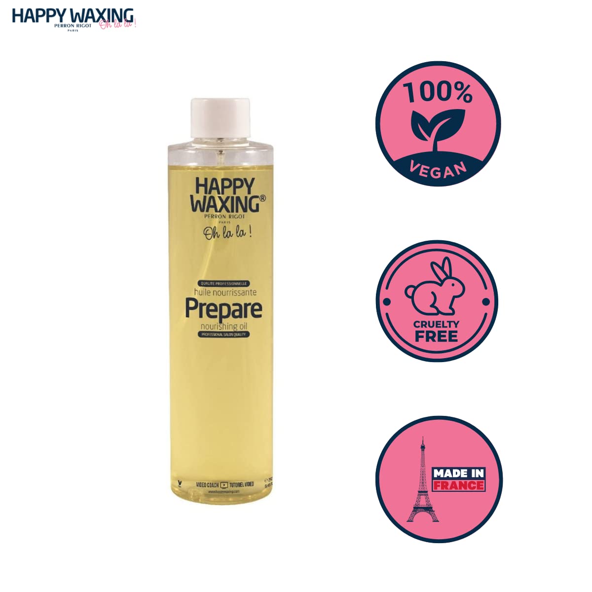 Happy Waxing - Prepare Nourishing Oil - Used for Pre and Post Waxing Rituals - For a Nourished and Moisturized Skin - Soft Jasmin Scent - 8.45 OZ - 250 ML