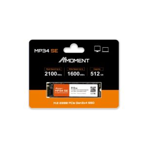 MMOMENT MT34 512GB SSD PCIe Gen3 NVMe M.2 2280 Internal Solid State Drive, Gen3.0X4, Read Speed up to 2000MB/s, for Laptop and PC Desktop