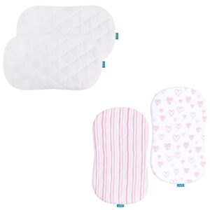 bassinet mattress cover and fitted sheets, compatible with halo bassinest swivel, flex, glide, premiere & luxe series sleeper, white and pink print, 2 pack