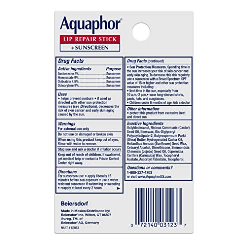 Aquaphor Lip Repair Lip Balm Set, Lip Repair Stick, 0.17 Oz (Pack of 2) + Lip Repair and Protect Stick, Lip Balm with Sunscreen SPF 30, 0.17 Oz (Pack of 2), Holiday Gifts for Self Care