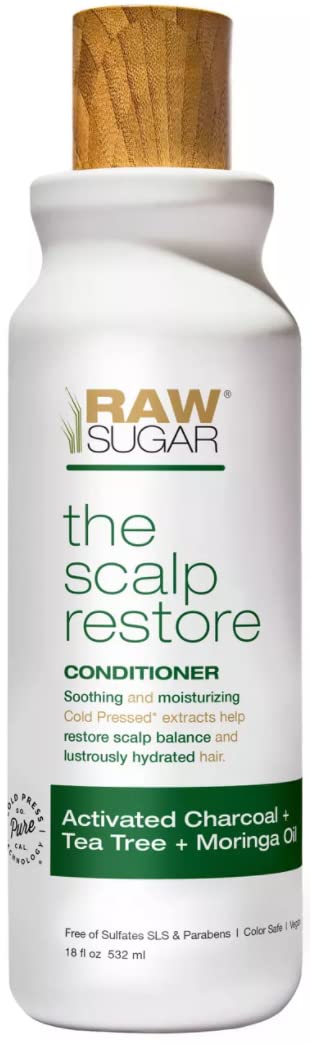 Raw Sugar The Cold Pressed Shampoo and Conditioner Set - Activated Charcoal, Tea Tree, and Moringa Oil. Balances Scalp, Removes Build-Up and Pollutants. 18 Fl Oz Bottles.