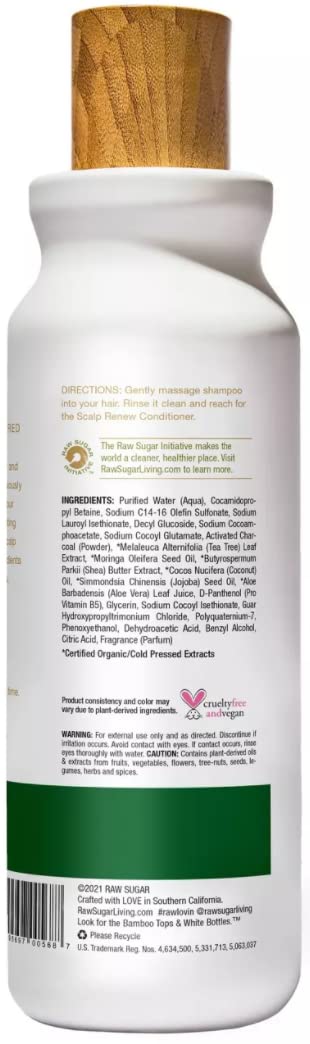 Raw Sugar The Cold Pressed Shampoo and Conditioner Set - Activated Charcoal, Tea Tree, and Moringa Oil. Balances Scalp, Removes Build-Up and Pollutants. 18 Fl Oz Bottles.