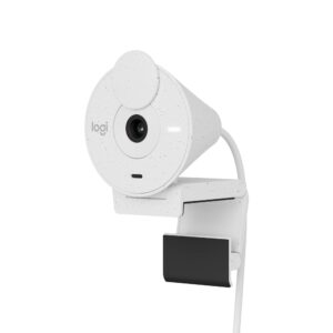 logitech brio 300 full hd webcam with privacy shutter, noise reduction microphone, usb-c, certified for zoom, microsoft teams, google meet, auto light correction - off white