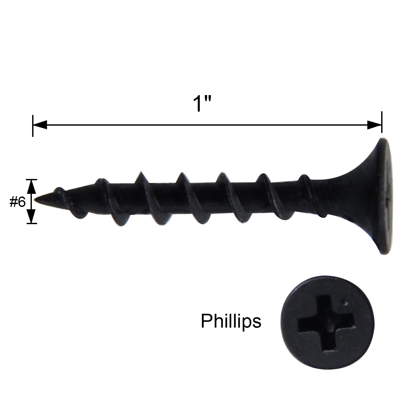 FASTENER TREE #6x1-1/4 Drywall Screws Coarse Thread Bugle Head Black Phosphate for Drywall, Wood and Furniture 100PCS