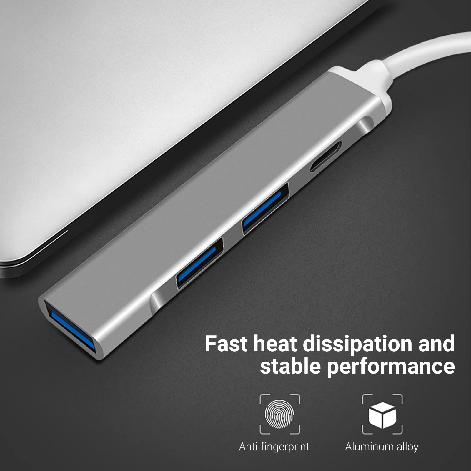 GIFZES USB Hub 3.0, USB C Adapter and 4-in-1 Docking Station,Docking Station Mini Plug Aluminium Alloy 4 in 1 USB/Type-C Hub for Computer Grey USB