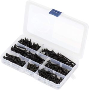 fastener tree #6 drywall screws assortment kit, fine thread bugle head black screws self tapping screws for wood, soft metal, drywall 180pcs