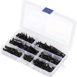 FASTENER TREE #6 Drywall Screws Assortment Kit, Fine Thread Bugle Head Black Screws Self Tapping Screws for Wood, Soft Metal, Drywall 180Pcs