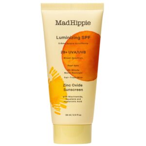 mad hippie luminizing facial spf, daily protective serum, 29 spf moisturizer & mineral sunscreen face lotion, zinc oxide mineral face sunscreen, sun skin care, reef safe, 2 oz.