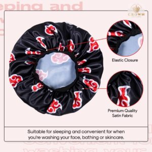 Red Black Cloud Large Bonnet - Silky Design Satin Bonnet With Elastic Soft Bands (Black Red Cloud Bonnet)