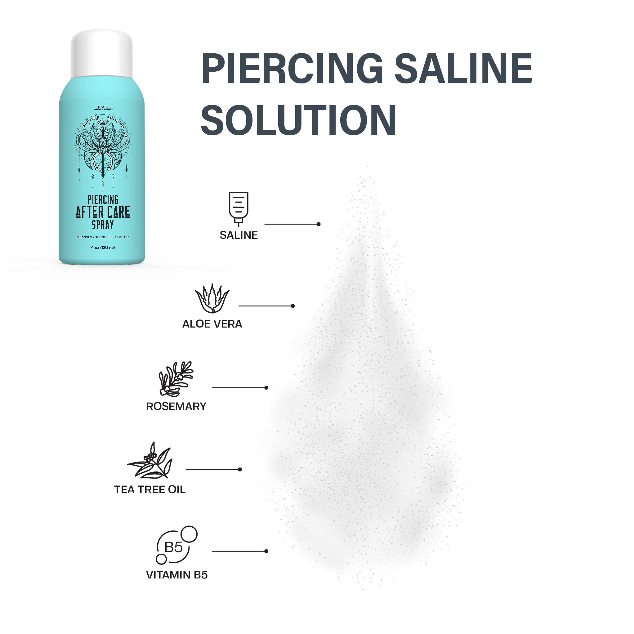 BASE LABORATORIES Piercing Aftercare - Piercing Bump Treatment Kit | Keloid Bump Removal Oil + Piercing Aftercare Spray for Ears, Nose, Body(4oz) | Piercing Cleaner Saline Solution Spray 15ml + 4oz