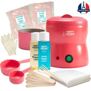 happy waxing - deluxe premium home waxing kit | includes the wax warmer, hard wax beads - protective sheet & vinyl gloves - applicators & measuring cups - for face, arms, underarms, bikini & legs