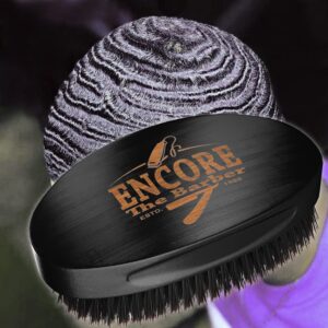 Encore The Barber 360 Wave Brush medium boar bristle | curved palm for men hair (Black)