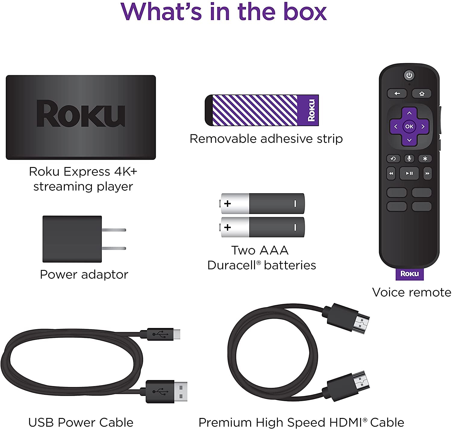 Roku Express 4K+ 2021 Streaming Media Player with Smooth Wireless Streaming and Roku Voice Remote with TV Controls, Includes Premium HDMI® Cable & Bundle Swanky Cables HDMI Cable and TV Cleaning Kit