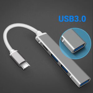 GIFZES USB Hub 3.0, USB C Adapter and 4-in-1 Docking Station,Docking Station Mini Plug Aluminium Alloy 4 in 1 USB/Type-C Hub for Computer Grey USB