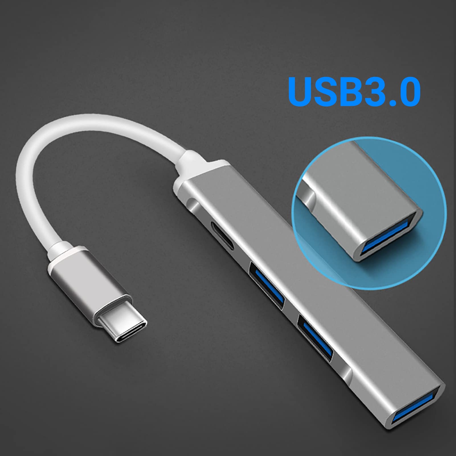 GIFZES USB Hub 3.0, USB C Adapter and 4-in-1 Docking Station,Docking Station Mini Plug Aluminium Alloy 4 in 1 USB/Type-C Hub for Computer Grey USB