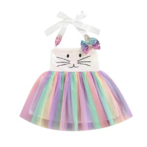 toddler baby girls princess mesh dress easter bunny sequined sleeveless halter tulle tutu dress party sundress (colorful, 2-3 years)